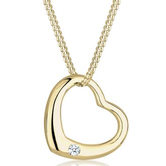 Elli Halsketten - Halskette Herz Love Diamant (0.03 ct.) 375 Gelbgol - Gr. unisize - in Wei&szlig; - f&uuml;r Damen