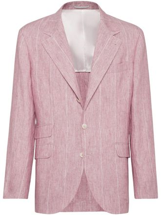 Brunello Cucinelli blazer en lin &agrave; fines rayures - Rose