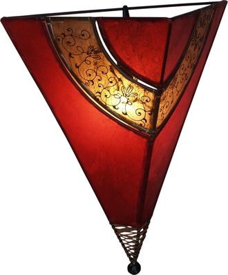Guru Shop Henna Lampe, Leder Wandlampe/Wandleuchte - Venus Oriental Rot, 48x38x20 cm