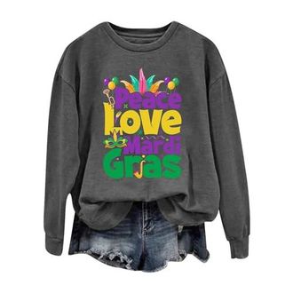 Generic Sweat-shirt pour adolescente et fille avec impression de lettres et col rond, pull douillet pour femme, gris fonc&eacute;, XXL