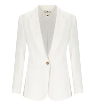 Elisabetta Franchi VESTE &Agrave; SIMPLE BOUTONNAGE EN LIN M&Eacute;LANG&Eacute; IVOIRE ELISABETTA FRANCHI