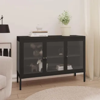 tidyard Sideboard Kommode Vitrinenschrank Bücherschrank Aktenschrank Büroschrank Vitrine Schrank Bücherregal Mehrzweckschränke Metall & Glas Schwarz 70x35x70 