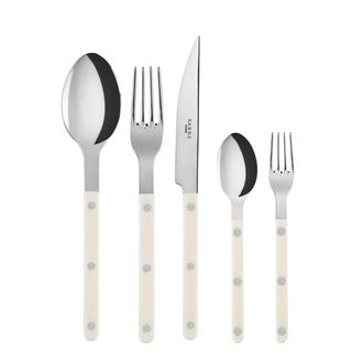 Sabre Paris Tafelbesteck, 5-teilig - Bistrot - Messer, Gabel, Essl&ouml;ffel, Teel&ouml;ffel & Kuchengabel - Edelstahl & Nylon - Sp&uuml;lmaschinenfest - Elfenbeinfarbe