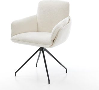 DELIFE Esszimmerstuhl Luan-Flex mit Armlehnen Boucl&eacute; Soft Beige Kreuzgestell konisch Schwarz, Esszimmerst&uuml;hle