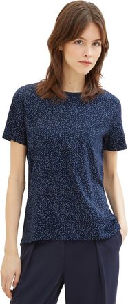 Tom Tailor Damen Basic T-Shirt mit Rundhalsausschnitt, navy blue structure print, XS