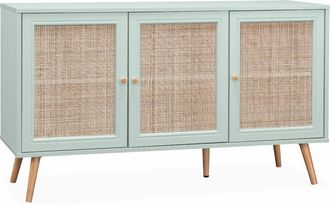 Sweeek Alices Home Sideboard mit Rattangeflecht 120 x 39 x 70 cm - 2 Ebenen - 3 Türen - Skandinavische Möbelbeine