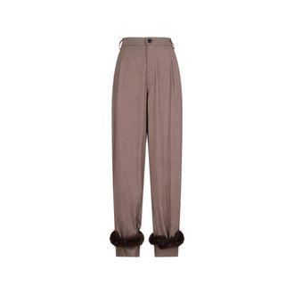 Darkpark Phebe Hose mit Kunstpelz-B&uuml;ndchen - - Trousers - Damen - Braun - M