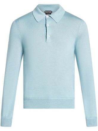 Tom Ford polo en maille à manches longues - Bleu