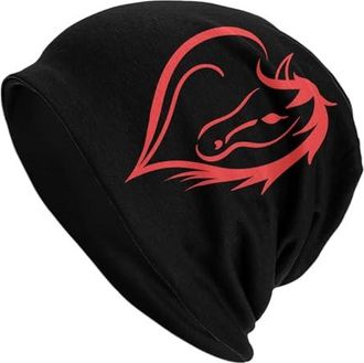 Generic Femme Homme Bonnet &Agrave; Revers Cheval Coeur Rouge Bonnet dhiver Classique Bonnets Tricot&eacute; Chaud Hiver Chapeaux pour Quotidien Ski Patinage