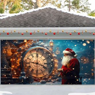 Generic Weihnachtsbanner Für Garagentore, Weihnachtsmann-Motiv, Große Abdeckung Für Garagentore, Weihnachtsdekoration, Wiederverwendbarer Feiertagshintergrund
