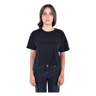 Michael Kors Baumwoll-Jersey T-Shirt mit Logo und Nieten - - Tops - Damen - Schwarzk - XS