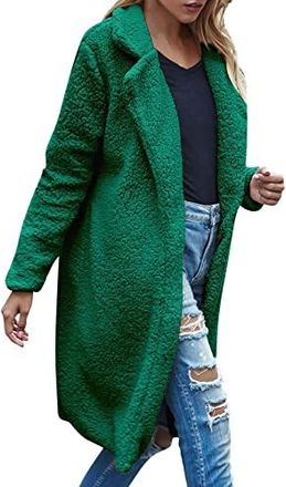 Generic Manteau en laine dagneau &agrave; manches longues pour femme - Couleur unie - Longueur moyenne, Vert, XXL