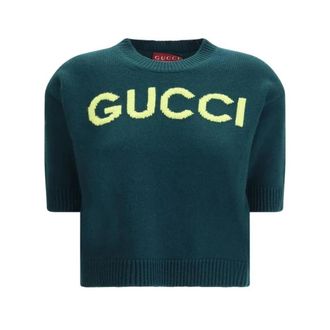 Gucci Weiches Woll-Oberteil mit Intarsien - - Tops - Damen - Gr&uuml;n - S