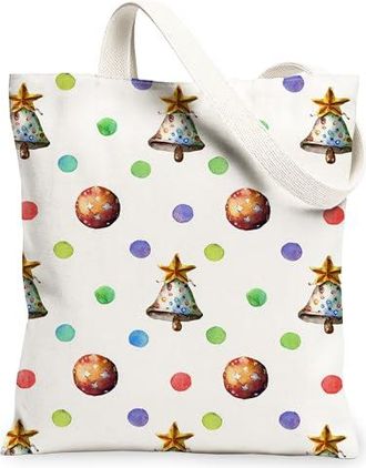 Generic Sacs fourre-tout en toile de vacances, arbre de No&euml;l color&eacute; et ornement, sacs r&eacute;utilisables, toile l&eacute;g&egrave;re et lavable amusante pour cadeaux, boutique, 