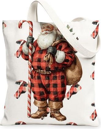 Generic Sac fourre-tout en toile motif P&egrave;re No&euml;l, sac de courses r&eacute;utilisable, sac de courses classique, festif, l&eacute;ger et lavable, sacs en toile pour cadeaux 