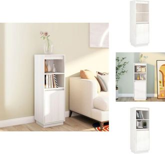 vidaXL Highboard Wei&szlig; 37x34x110 cm Massivholz Kiefer - Holz Sideboard - Kiefernholzm&ouml;bel - Wohnzimmerm&ouml;bel - Regal Wei&szlig; - Aufbewahrungsideen