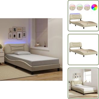vidaXL Bettgestell mit led ohne Matratze Creme 100x200 cm Stoff - Bettesystem - Schlafzimmerm&ouml;bel - Boxspringbetten - Doppelbett - Einzelbett