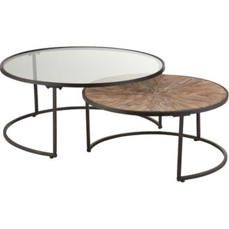 M&S Collection M&s - Lot de 2 tables basses 91 et 74,5 cm en verre, bois et m&eacute;tal