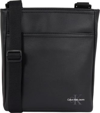 Calvin Klein Herren Umhängetasche Mono Logo Flat Pack aus Kunstleder, Schwarz (Black), Einheitsgröße