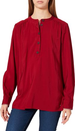 Tommy Hilfiger Damen Viscose TWILL P-OVER BLOUSE LS Bluse, Regatta Red, 34