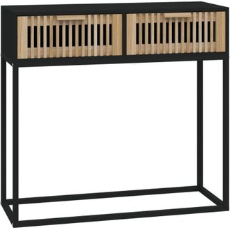 Les Tendances Petite table console en bois naturel avec 2 tiroirs et pieds en m&eacute;tal noir 80cm - Mod&egrave;le Bolivia-Noir