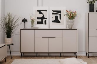 Möbelando Sideboard >Arona< 4 Türen, 1 Schublade, 6 Böden, in Sand/Schwarz - 175x90x38cm (BxHxT)