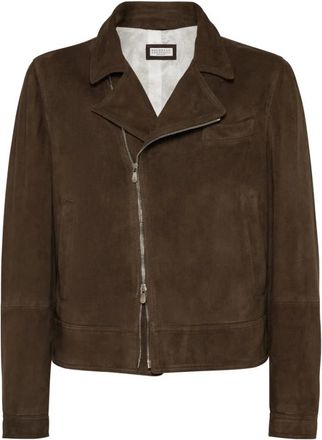 Brunello Cucinelli Homme, Vestes, Brun, Taille: 3XL Veste en Cuir Marron avec Poches à Fermeture Éclair
