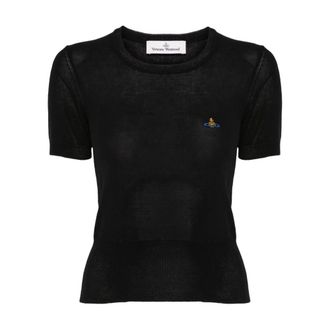 Vivienne Westwood Femme, Tops, Noir, Taille: 38 FR T-shirt Noir Col Rond Logo Orb Signature
