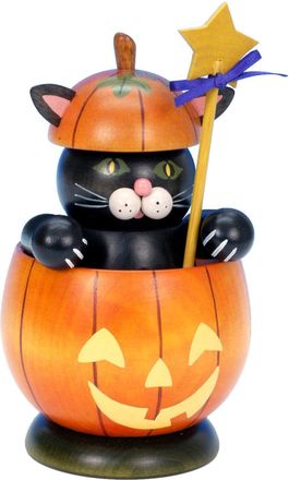 Christian Ulbricht R&auml;ucherm&auml;nnchen Katze im K&uuml;rbis - 16,5 cm - Original Erzgebirge R&auml;uchermann - Christian Ulbricht