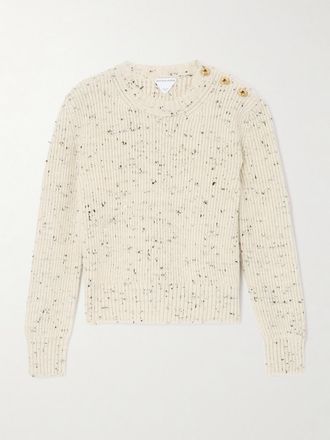 Bottega Veneta Pull En Laine Mélangée Côtelée À Boutons - Blanc