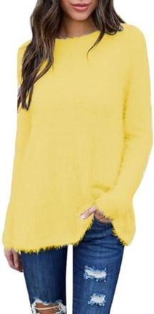 Generic T-shirt &agrave; manches longues pour femme - Couleur unie - En peluche - &Eacute;l&eacute;gant - Col en V, jaune, XXL