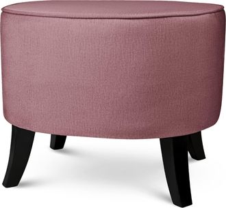 MG Design Ovaler Samt-Hocker 52 x 62 cm in Rosa mit Holzbeinen - Gepolsterter Fu&szlig;hocker f&uuml;r Wohnzimmer oder Schlafzimmer