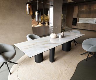 DELIFE Esstisch Edge 300x100 cm Keramik Onyx Pearl Troa Metall Schwarz, Esstische