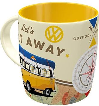 Nostalgic Art Retro Kaffee-Becher, 330 ml, VW Bulli - Lets Get Away - Volkswagen Bus Geschenk-Idee, Original Lizenzprodukt (OLP), Keramik-Tasse, Vintage Design