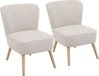 Oviala Lot de 2 fauteuils style crapaud en tissu beige