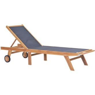 vidaXL Sonnenliege Klappbar mit Rädern Teak Massivholz und Textilene - Vidaxl