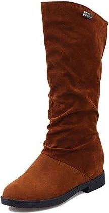 Generic Bottes mi-mollet femme - Confortables - Bottes de marche d&eacute;contract&eacute;es - &Eacute;l&eacute;gantes - Faux daim - Talon bas &eacute;pais - Vintage - Chaudes - Bottes western 