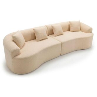 Menzzo Grand canap&eacute; incurv&eacute; 5 places Harmonia Tissu teddy Beige