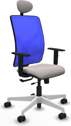 Piqueras y Crespo B&uuml;rostuhl mit 1D-Armen, h&ouml;henverstellbare Lendenwirbelst&uuml;tze und festes Kopfteil, ausgestattet mit Syncro/Traslack und Schneideschaum, Blau/Wei&szlig;