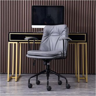 Generic Ergonomischer B&uuml;rostuhl, Schreibtischstuhl aus PU-Leder mit Metallgestell, gepolsterten Armlehnen und Verstellbarer Lendenwirbelst&uuml;tze