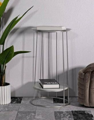 Dmora Couchtisch Ereniku 40x40x76h cm Silber, Zeitungsständer