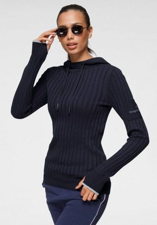 Kangaroos Strickpullover mit kontrastfarbener Kapuzeninnenseite und Logodruck auf dem Arm
