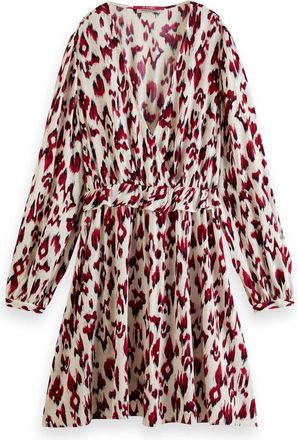 Scotch & Soda Maison Womens Wrapped Short Casual Dress, Brushed Ikat Cherry Pie 6018, 38