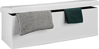 Relaxdays Faltbare Sitzbank XXL, Sitzcube mit Stauraum, Sitzw&uuml;rfel aus Leinen, mit Deckel, HBT 38 x 114 x 38 cm, wei&szlig;
