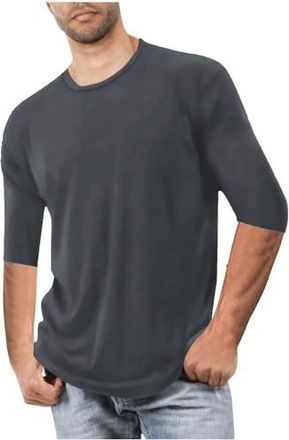 Generic T-shirt de sport d&eacute;contract&eacute; &agrave; col rond pour homme, couleur unie, respirant, classique, polyvalent, extensible, confortable, &agrave; manches courtes, pour e