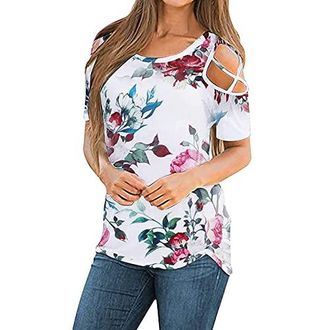 Janly T-shirt surdimensionn&eacute; pour femmes T-shirt avec imprim&eacute; floral Design &eacute;paule froide comme haut &agrave; manches courtes pour les chemisiers d&eacute;contract&eacute;s T-sh