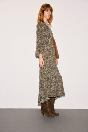 Gerard Darel Robe longue cintr&eacute;e imprim&eacute;e - CARYL - Vert Kaki
