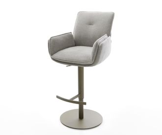 DELIFE Barstuhl Nela-Flex Strukturstoff Soft Grau Drehfu&szlig; h&ouml;henverstellbar Metall Titanfarben, Barst&uuml;hle