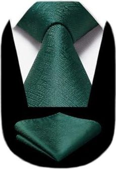Hisdern Cravate Homme Vert Cravate de Mariage et Carré Cravate et Pochette Homme Classiques Cravates daffaires Party