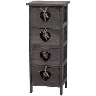 Hhg jamais utilisé] Commode Forli, armoire à tiroirs, 4 tiroirs avec coeurs 70x29x25cm, look shabby, vintage, gris-brun